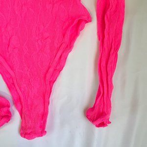 Tops | Neon Pink Lace Bodysuit | Poshmark